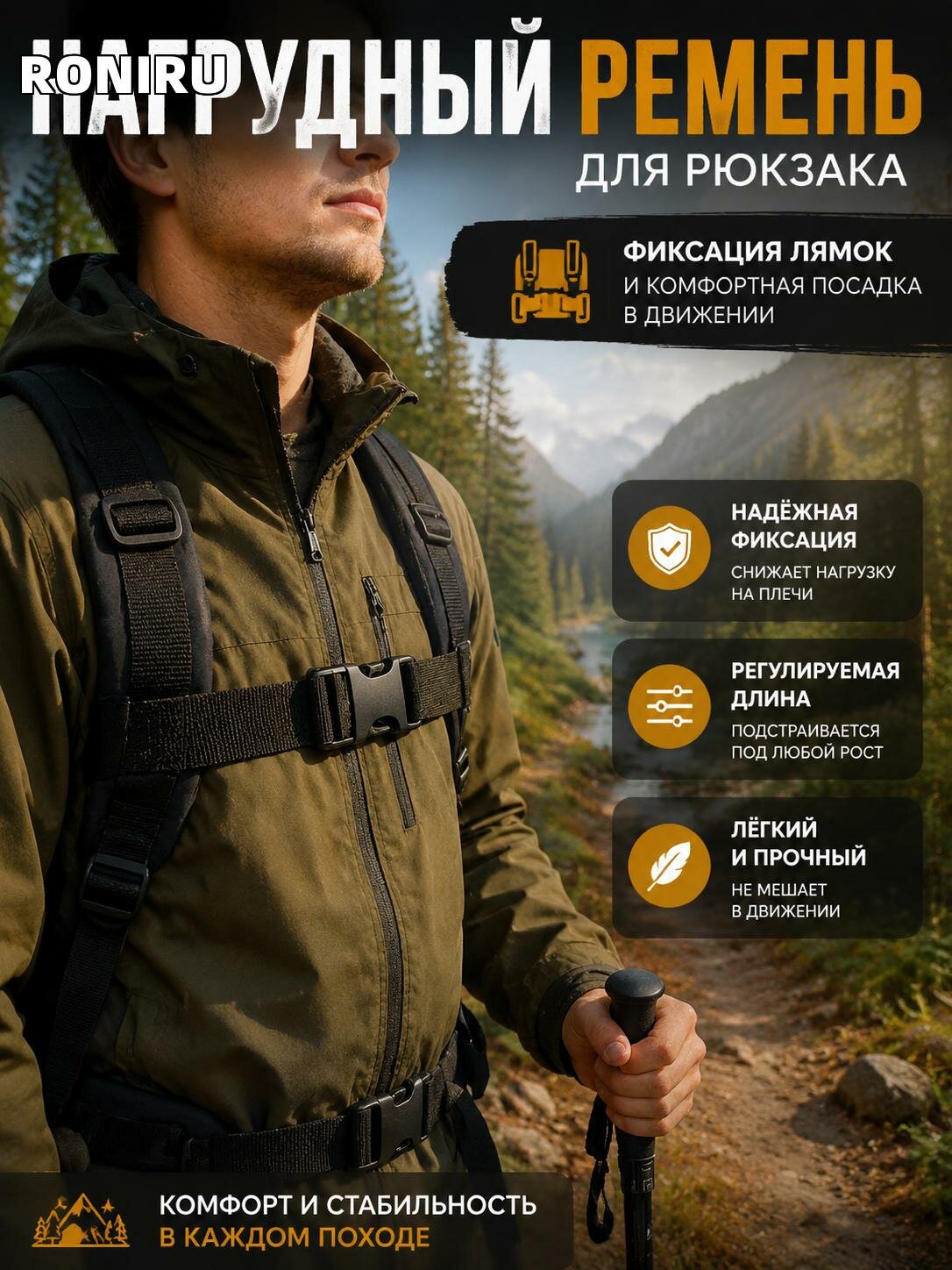 Нагрудный ремень для рюкзака, регулируемый плечевой ремешок для сумки — фиксация лямок и комфортная посадка в движении