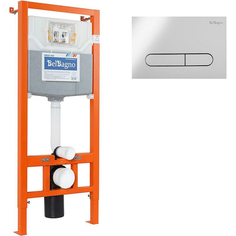 Инсталляция для унитаза BelBagno BB001-120 BB005-PR-CHROME с бачком и кнопкой смыва хром