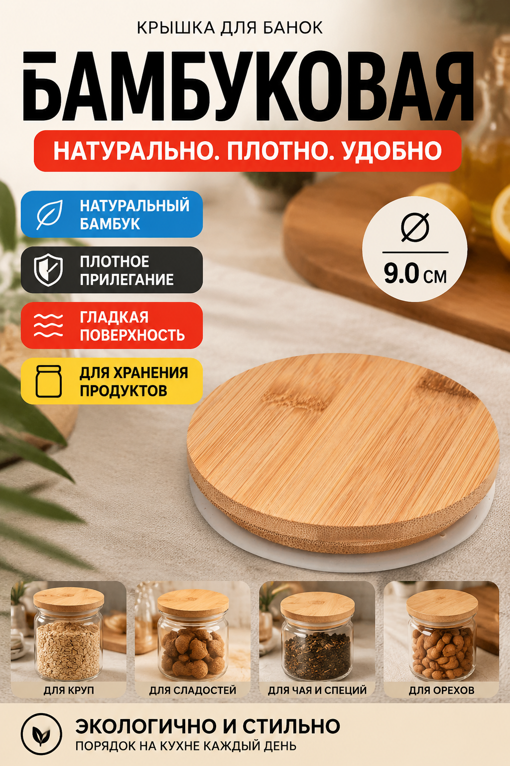 Бамбуковая крышка для чая и кофе, экологичная, стильная, подарок