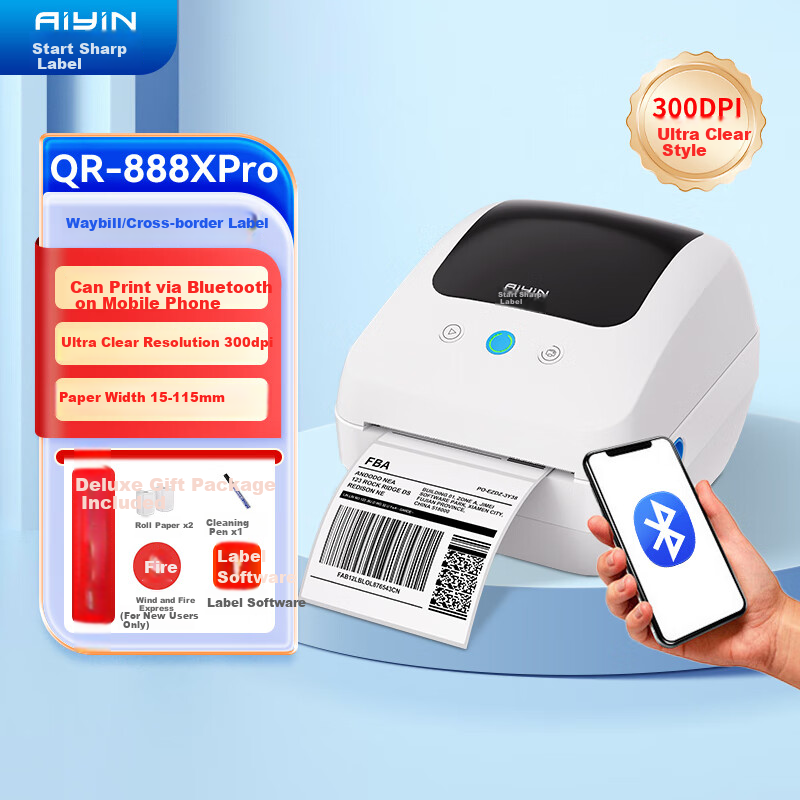 QIRUI QR-888XPro Bluetooth термопринтер для этикеток 300dpi высокой четкости 108мм самоклеящаяся печать для