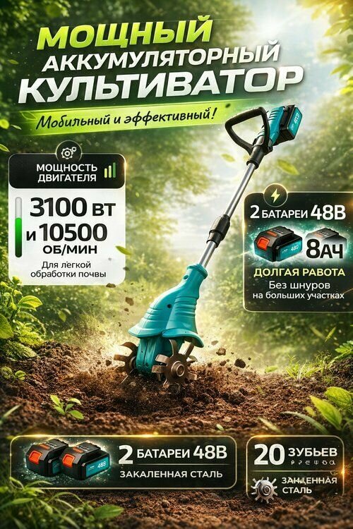 Культиватор аккумуляторный садовый, электротяпка