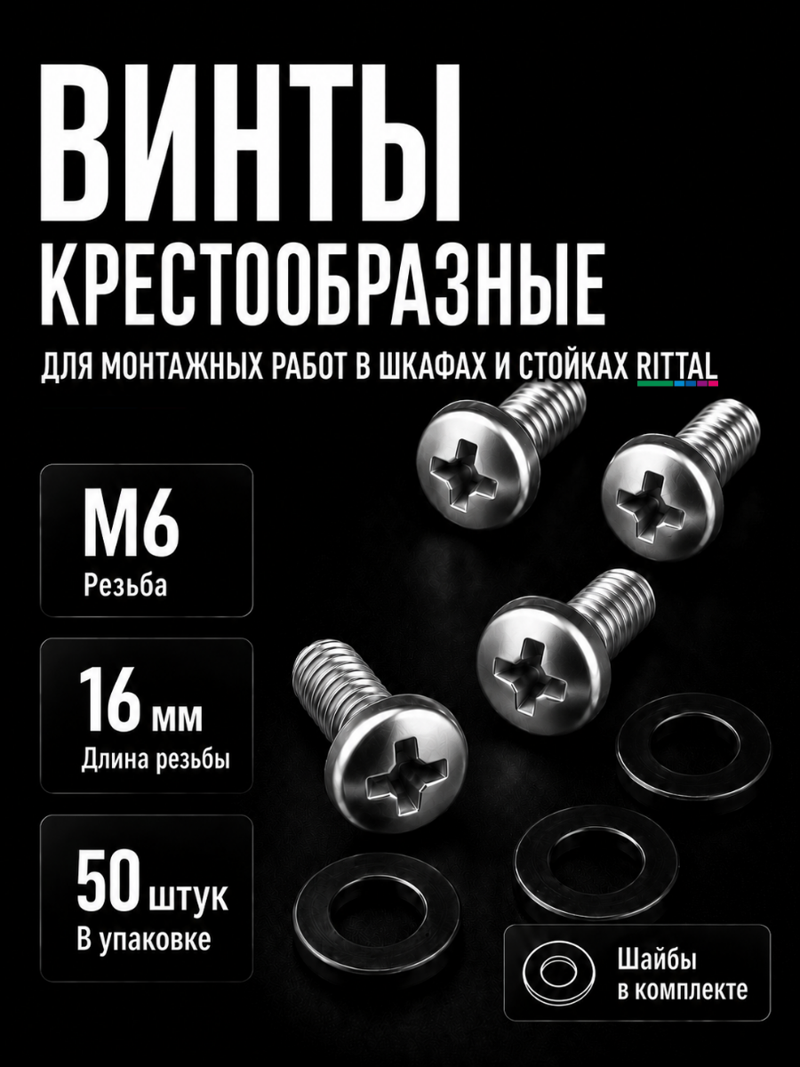 Винт М6х16 нержавеющий с крестообразным шлицем 50 штук RITTAL 7094.100