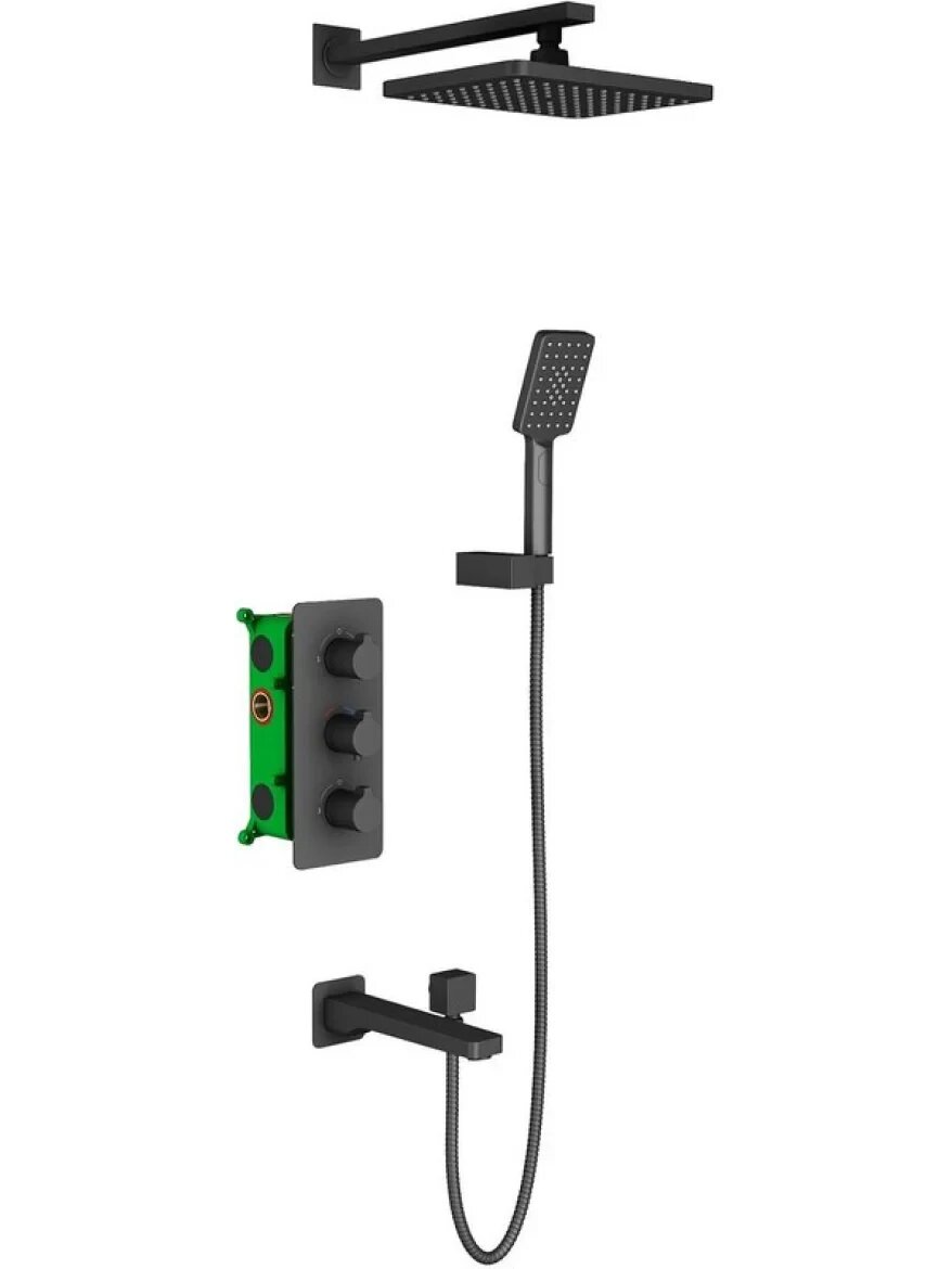 Душевой комплект Timo Petruma SX-5149/03SM черный, С внутренней частью, латунь, матовая, термостат, 150×40×30 см