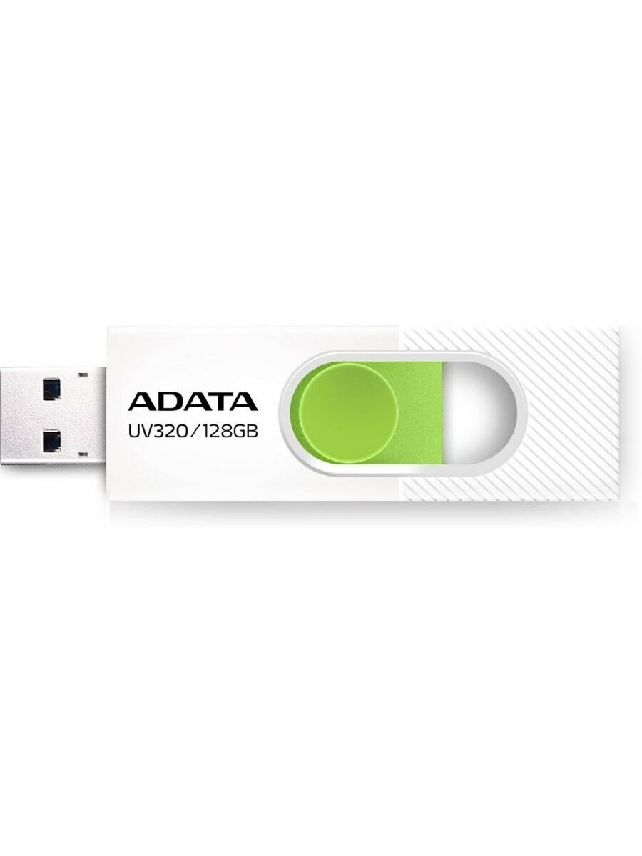Флешка ADATA UV320, выдвижной разъем, 128ГБ, USB 3.0, бело-зеленая