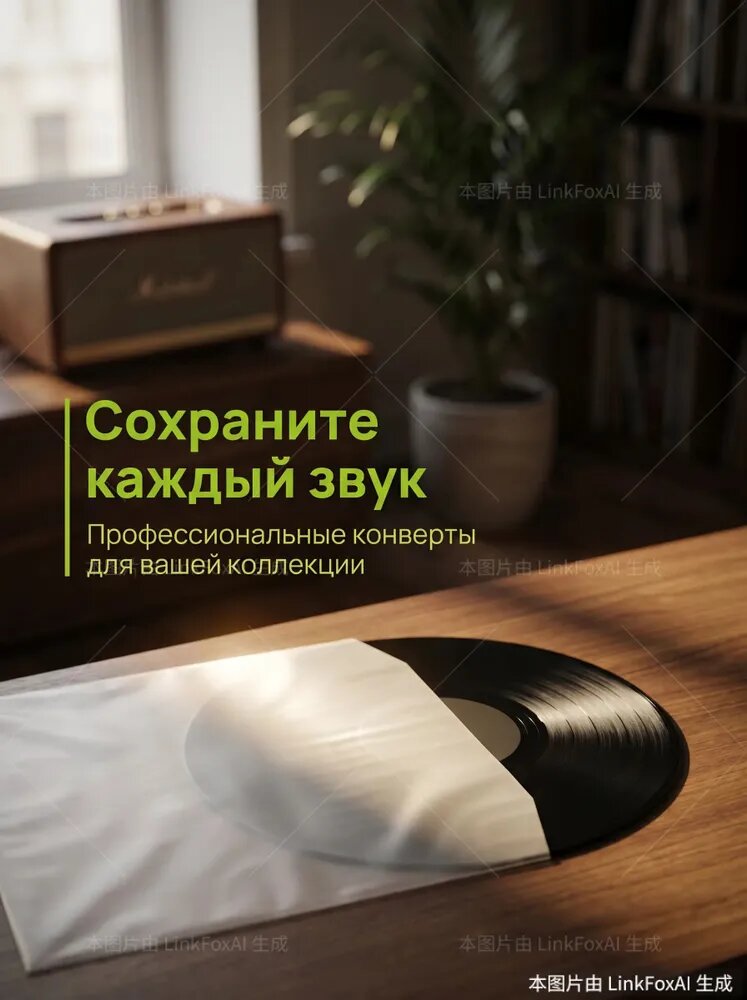 Пакеты для виниловых пластинок Globalink 12 дюймов 50 штук дугообразные прозрачные чехлы для хранения пластинок 30.8х30.8 см