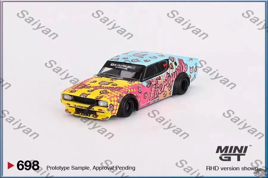 Машинка MINIGT 1 64 Nissan Skyline Kenmeri Liberty Walk LBWK KUMA MGT00698-CH Car model toys