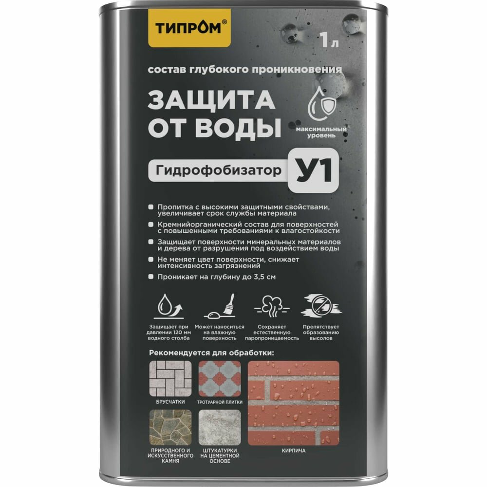 Гидрофобизатор (пропитка) кремнийорганический типром У1 (1л) для кирпича, бетона, камня RM000009895