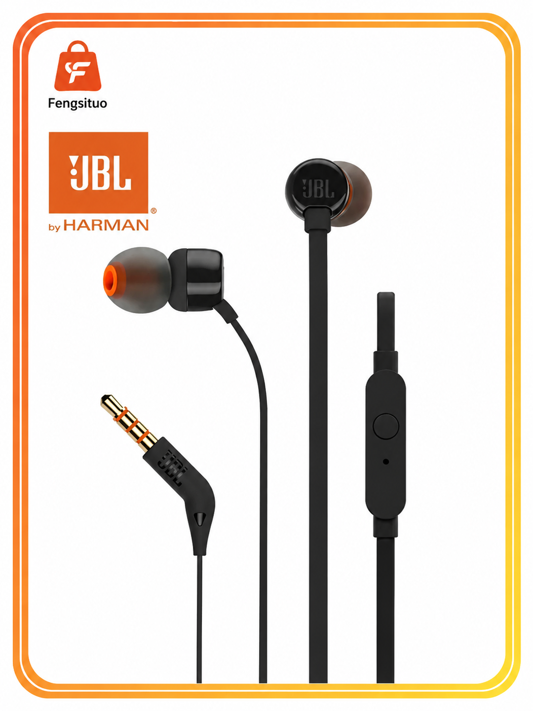 Наушники проводные, JBL T110, внутриканальные, вакуумные с микрофоном, черный