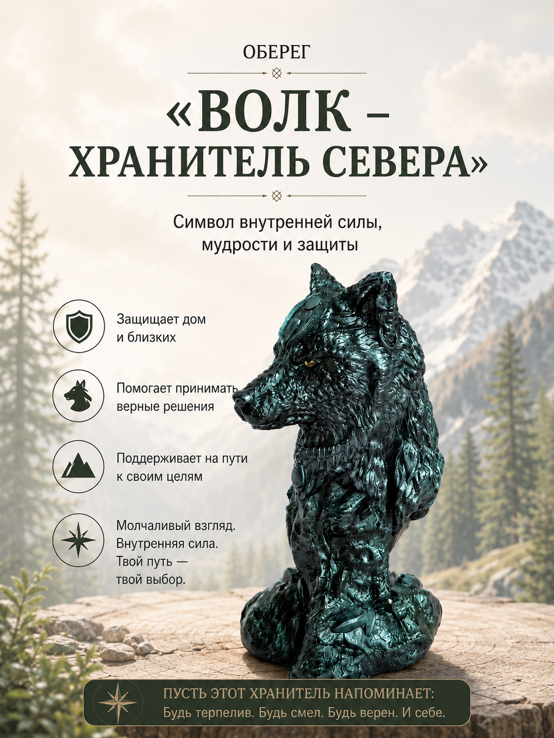 Статуэтка-оберег "Волк - хранитель севера" в подарок мужчине, брату