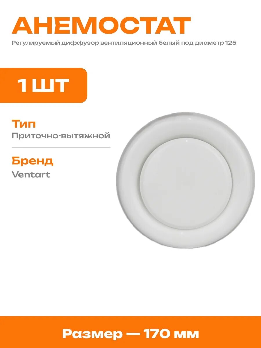 Диффузор пластиковый для отверстия 125 мм приточно вытяжной