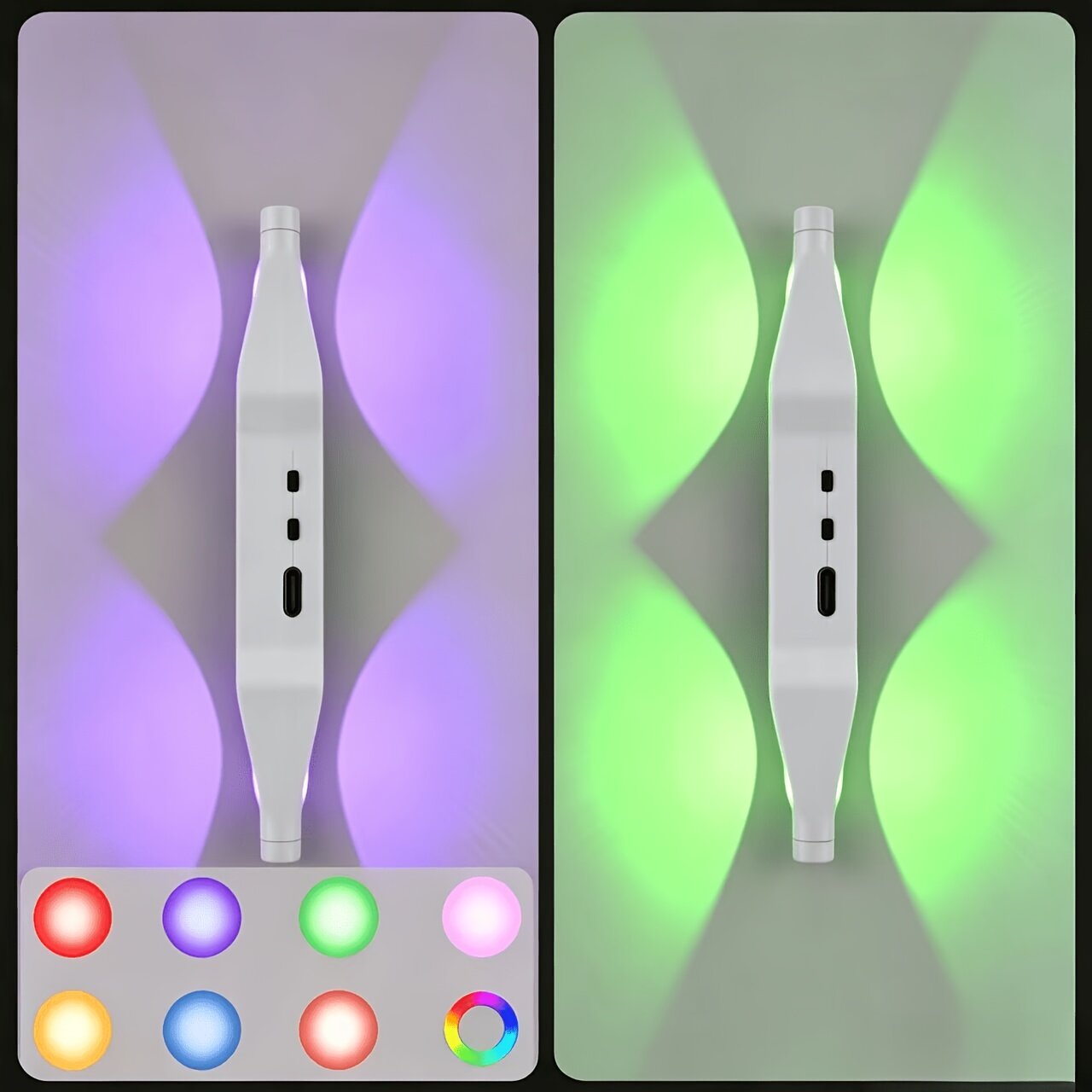 Настенный мини-ночник с датчиком движения, RGB-подсветка, 4 направления, USB-перезаряжаемый, 2 шт.
