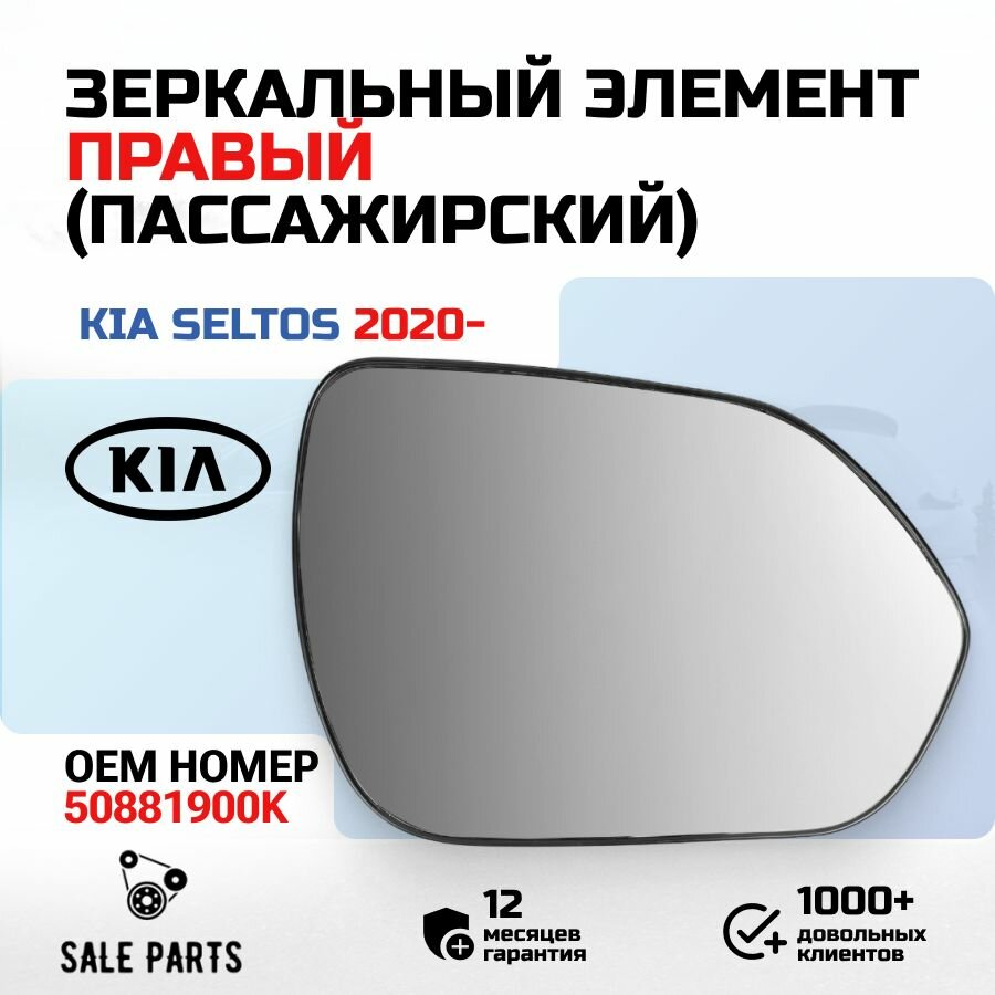 Зеркальный элемент правый (пассажирский) Kia Seltos 2020-