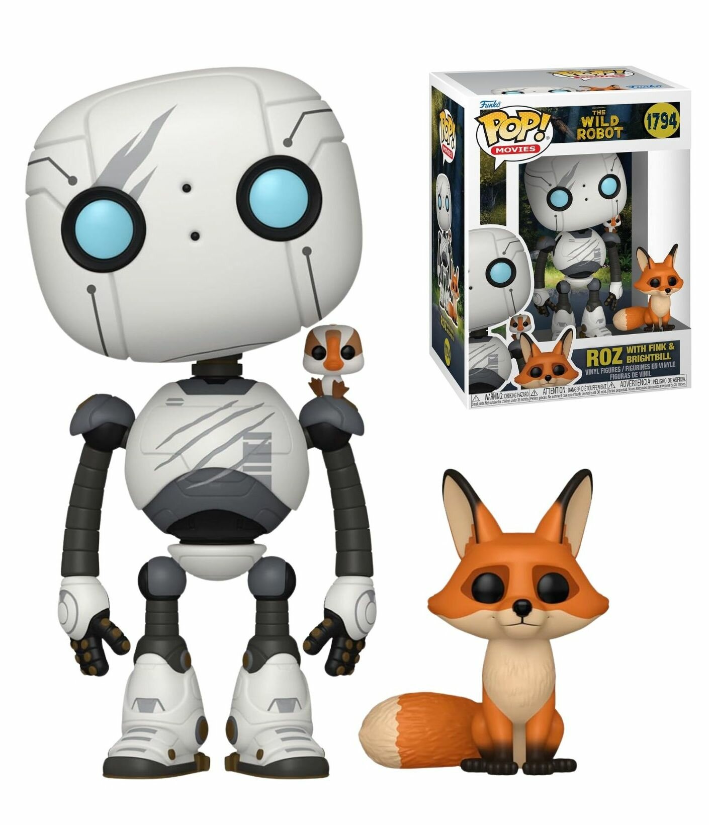 Фигурка Дикий робот Роз, лисёнок Финк, птичка Брайтбилл / The Wild Robot - Roz with Fink & Brightbill (10см) #1794