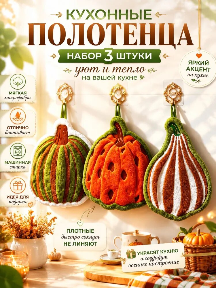 Полотенце кухонное, Велюровая фактура, 3шт