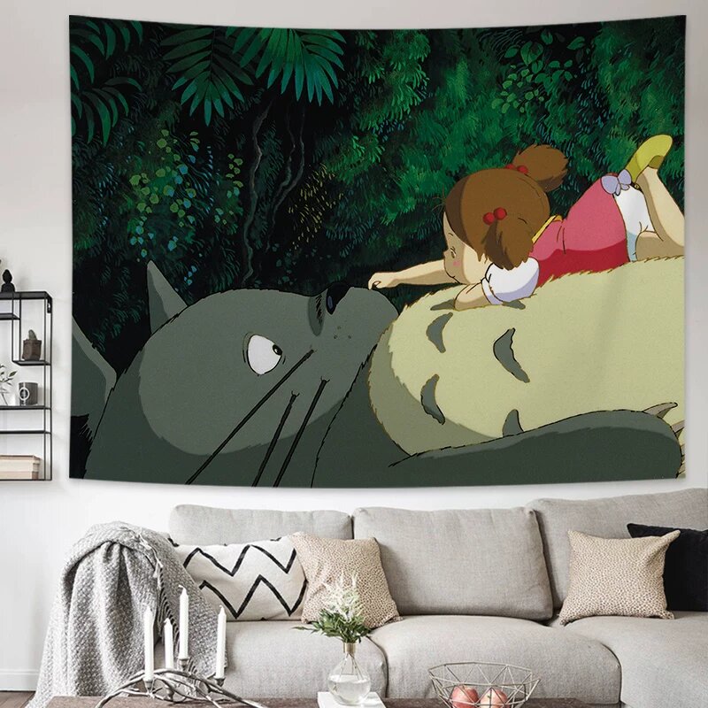 Тоторо аниме настенный рисунок 100x70 см с звездными огнями для комнаты, простая установка