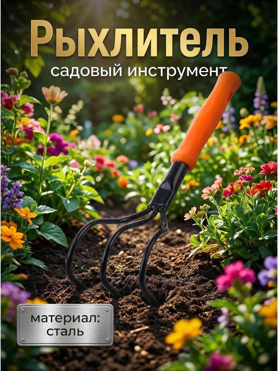 Рыхлитель садовый, садовый инструмент, с пластиковой ручкой, 1 шт