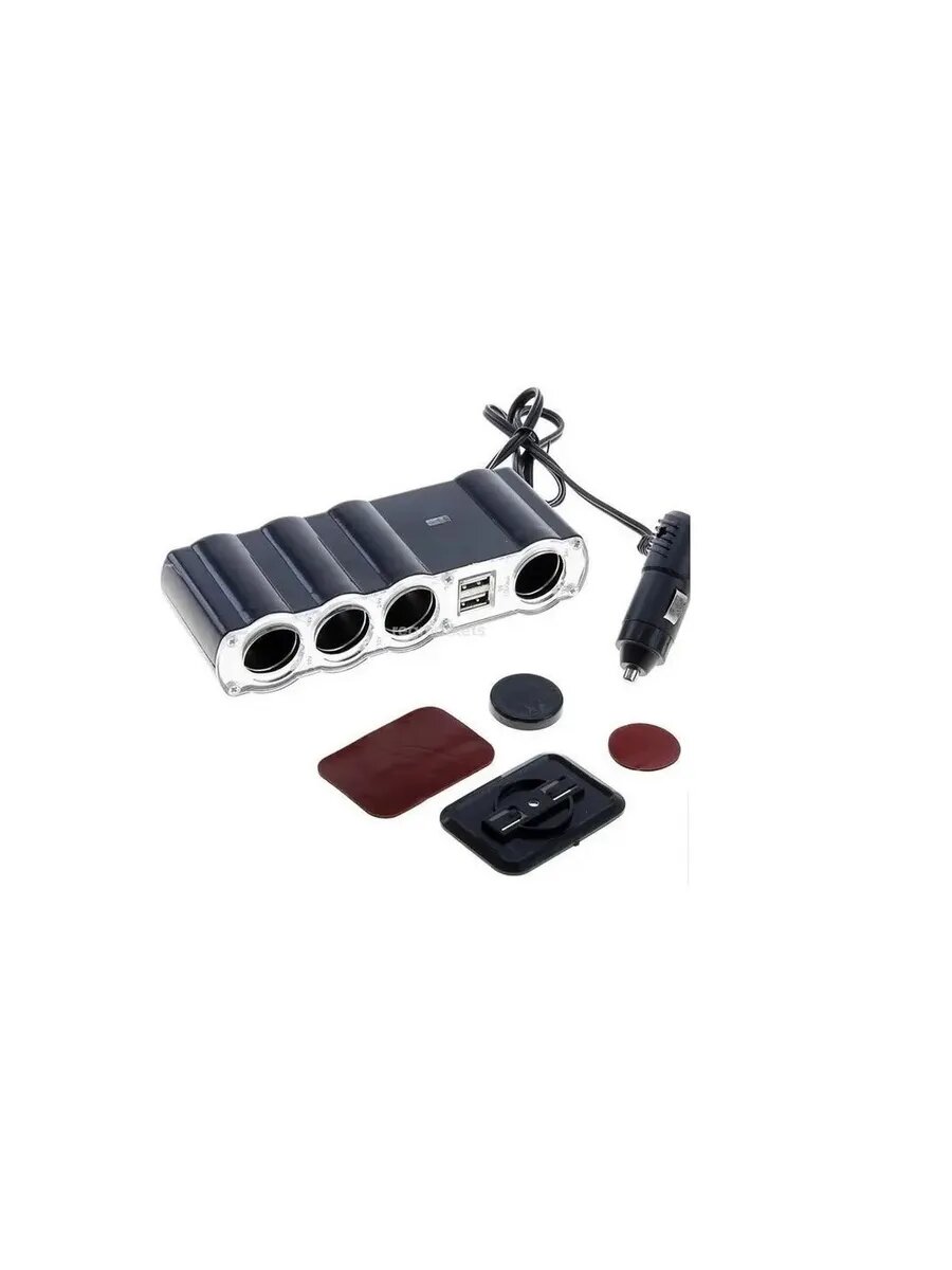 Разветвитель на 4 прикуривателя с проводом + 2 USB выхода