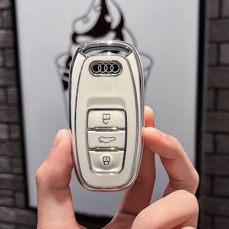 Чехол для ключа Audi с серебристой каймой и белым цветом, одинарная оболочка, совместимость с моделями A4L, Q5L, A6L,