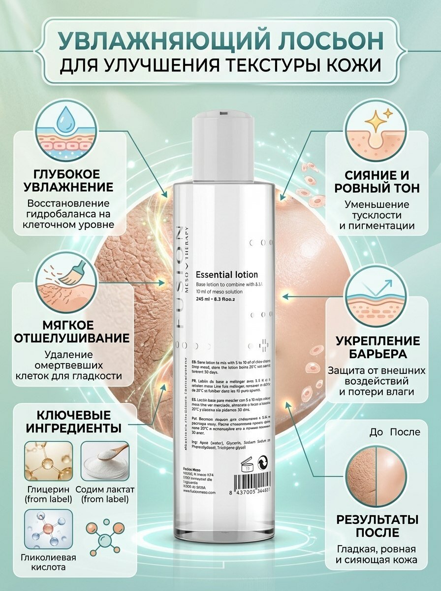 Fusion Mesotherapy Essential Lotion Лосьон-основа для создания индивидуального средства по уходу за кожей, 245 мл