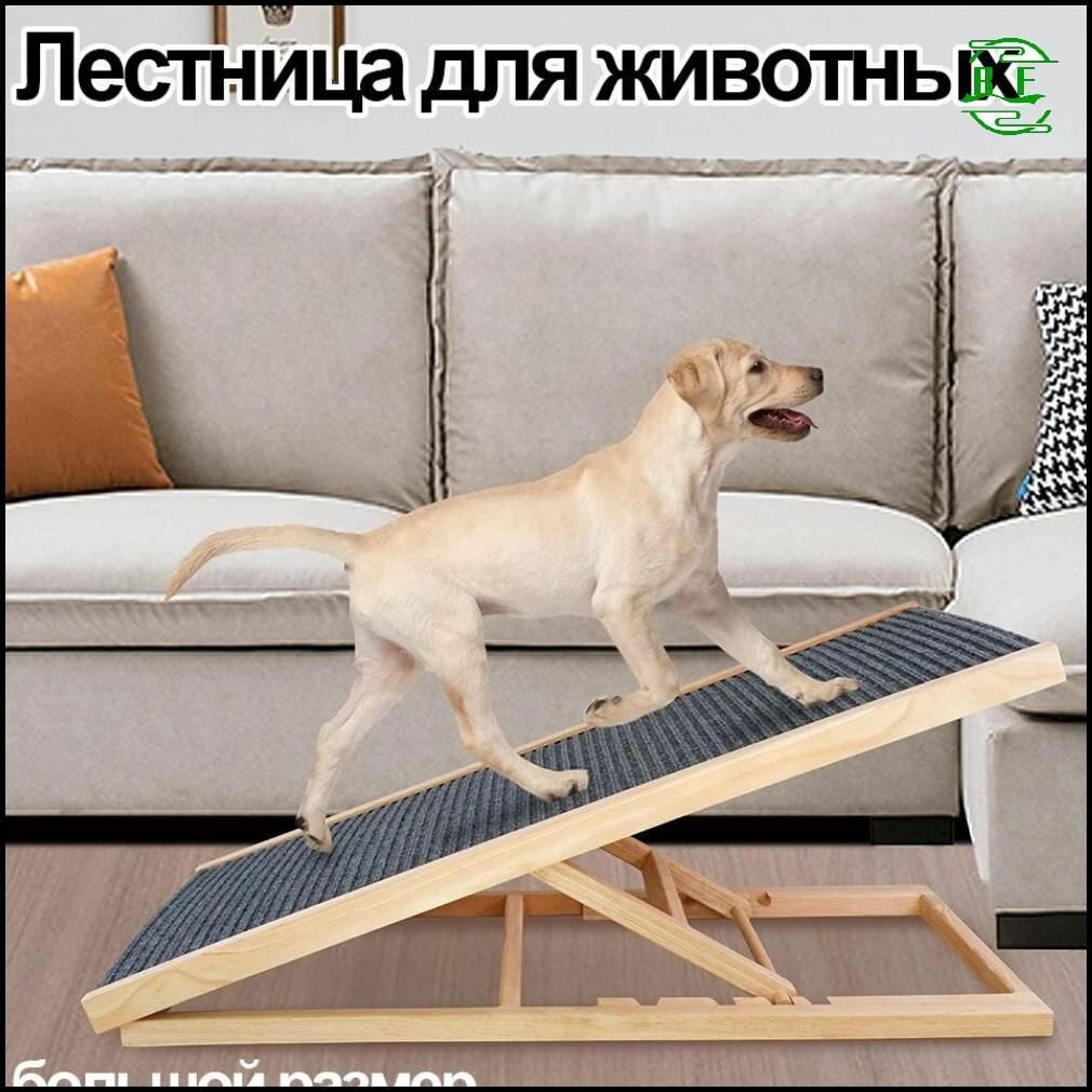 Лестница для животных, Пандус для собак и кошек мелких пород, Складной и удобный для хранения, Четыре уровня регулировки высоты, нескользящий наклон ковра, Грузоподъемность 28 кг.-FB -jua