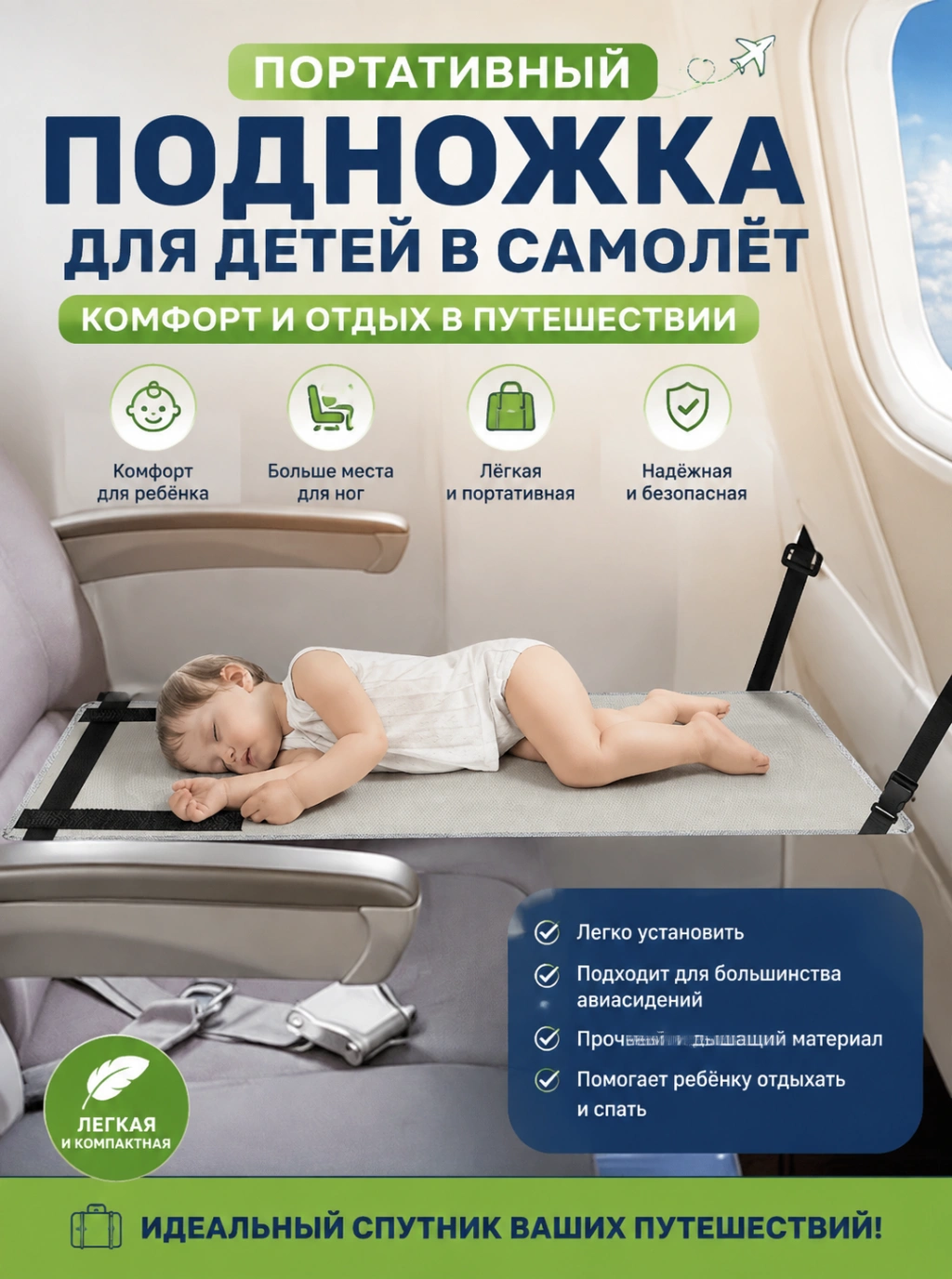 Гамак "U437", для самолета, серый, максимальная нагрузка 34 кг, материал политекс