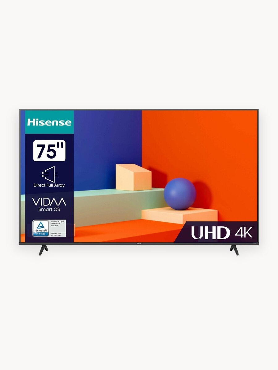 Телевизор Hisense 75A6K(2023) Смарт ТВ, Wi-Fi; HDMI x3, USB x2; 75" 4K UHD, черный, черный матовый