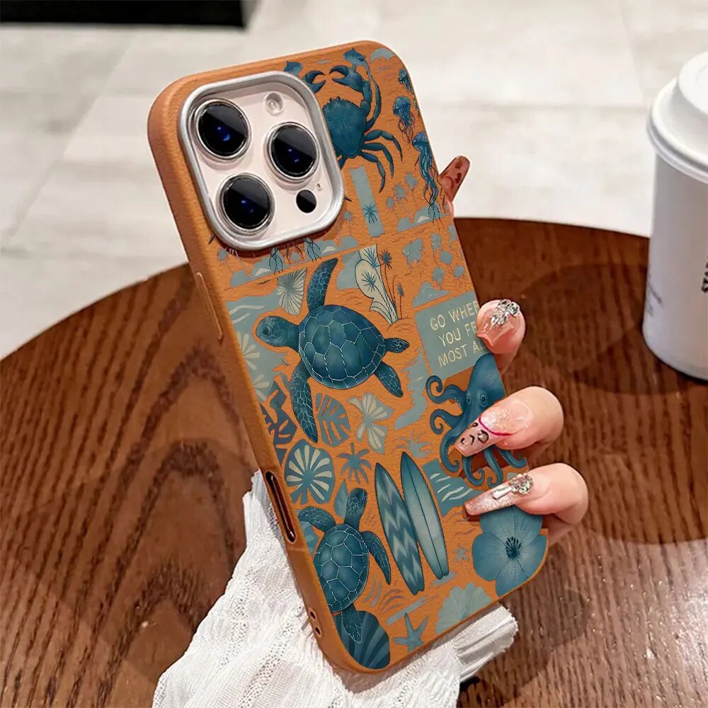 Чехол для телефона с рисунком морской черепахи для iPhone 11 12 Айфон 16 Про Макс, Коричневый, Brown