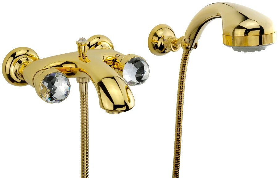 Смеситель для ванны с душем Migliore Axo Swarovski 18505 с душевым гарнитуром, настенный, глянцевый, латунный