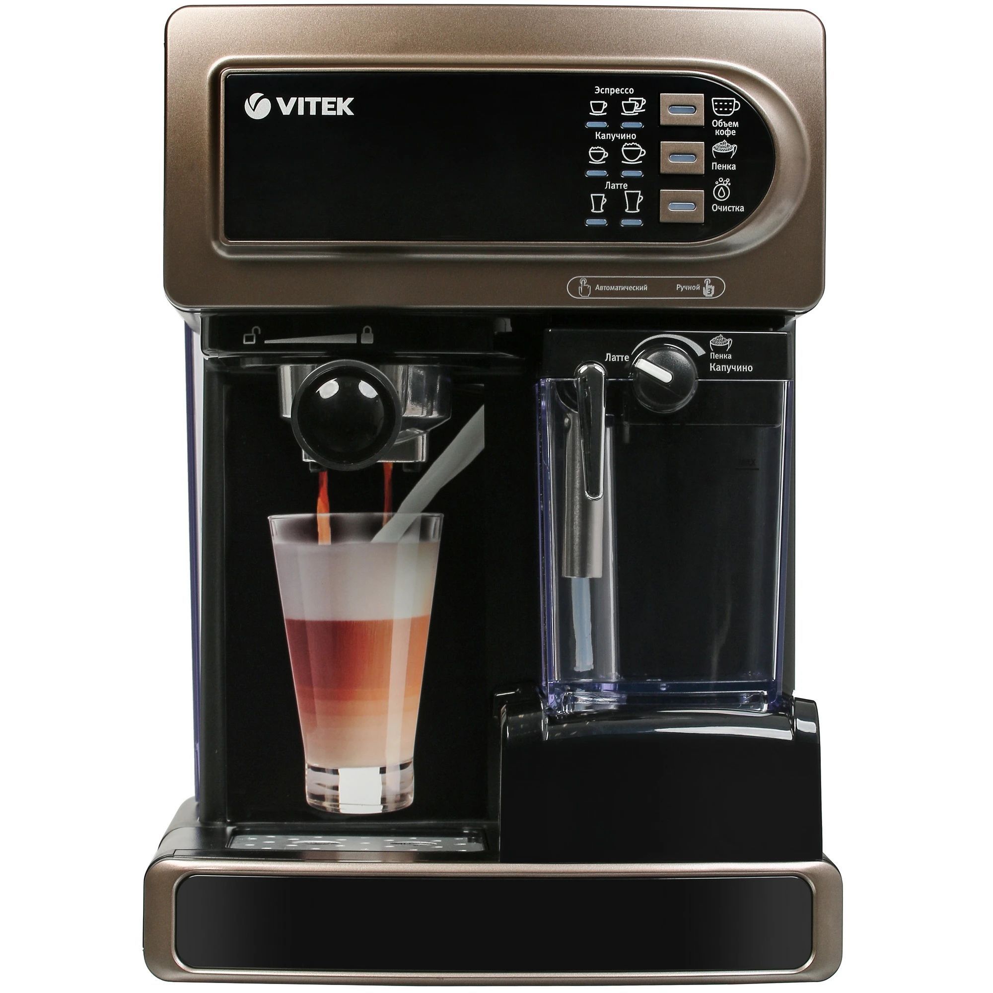 VITEK Кофеварка рожковая Vitek VT-1517, рожковая, 1.65 л, 15 бар, коричневый