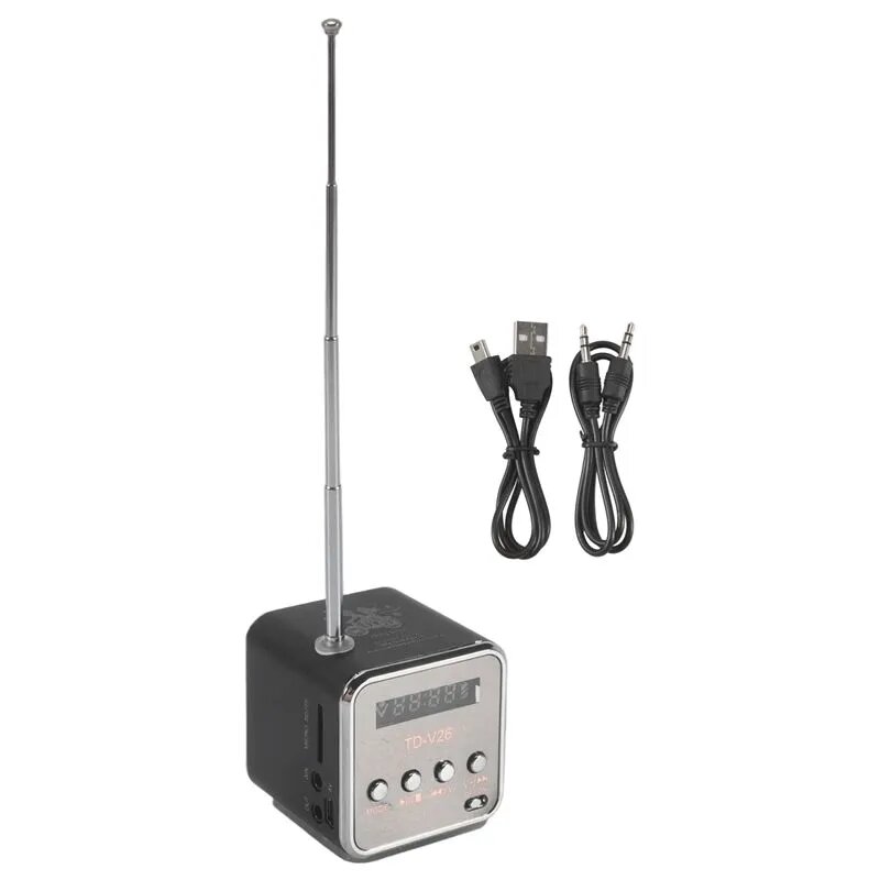 Портативное FM-радио "TD-V26 обеспечивает чистое звучание с LED-динамиком, поддерживает MP3/SD/TF и оснащено аккумулятором 300mAh.
