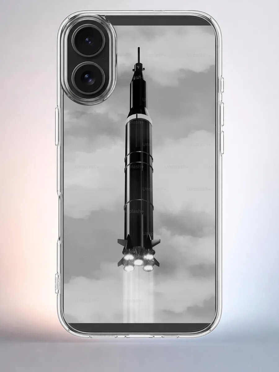 Чехол iPhone 16 ракета старт крупно силиконовый
