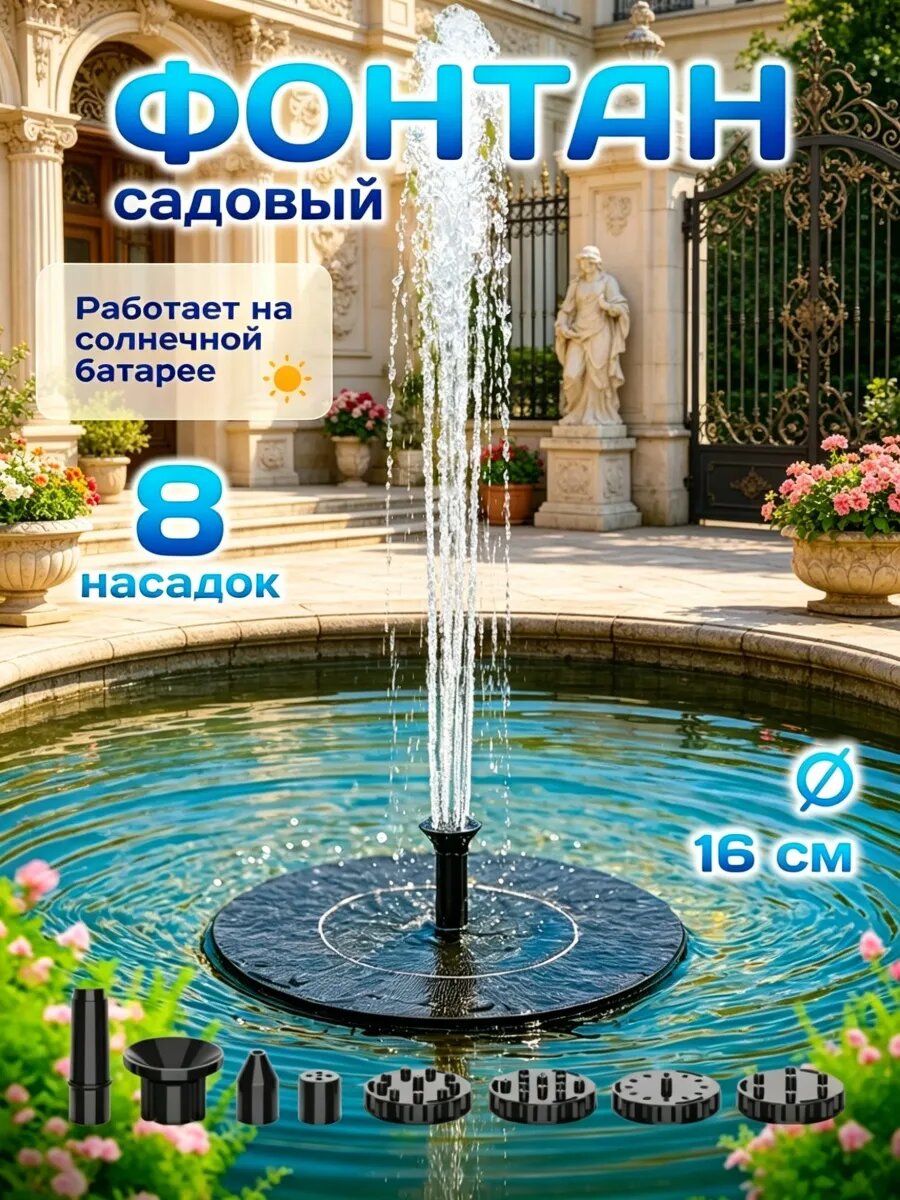 Фонтан на солнечной батарее садовый