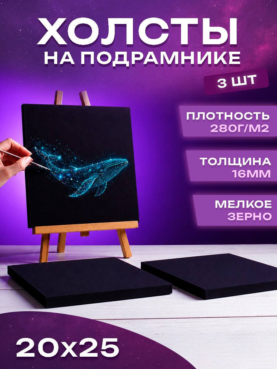 Холст Черный 20х25 3 шт