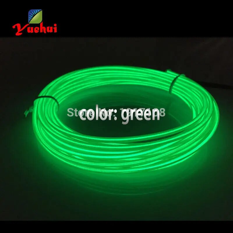 Неоновые нити EL Wire, 2,3 мм, 5 метров, 10 цветов green