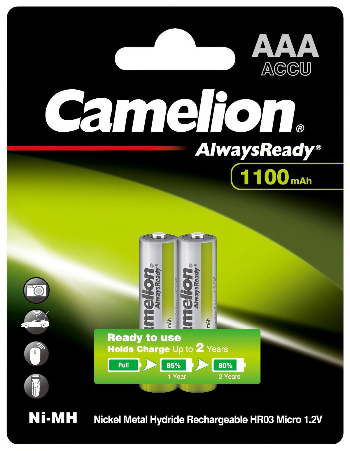 Аккумулятор Camelion Always Ready NH-AAA1100BP2 Ni-Mh HR03 AAA 1100 мАч 1.2В 2 шт.
