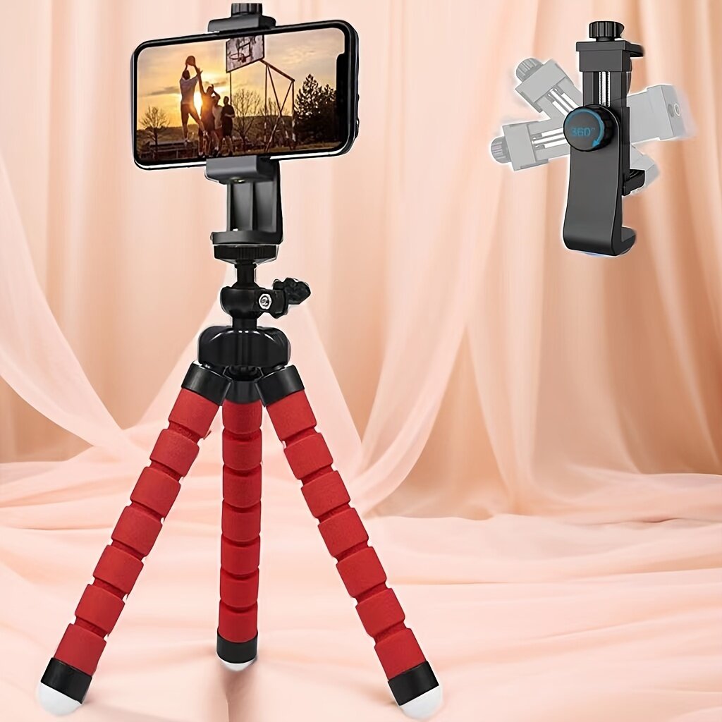 Гибкий штатив для смартфона с поворотным креплением на 360°, красный