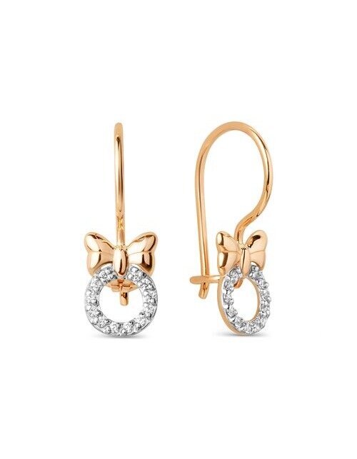Серьги красное золото, 585 проба, фианит