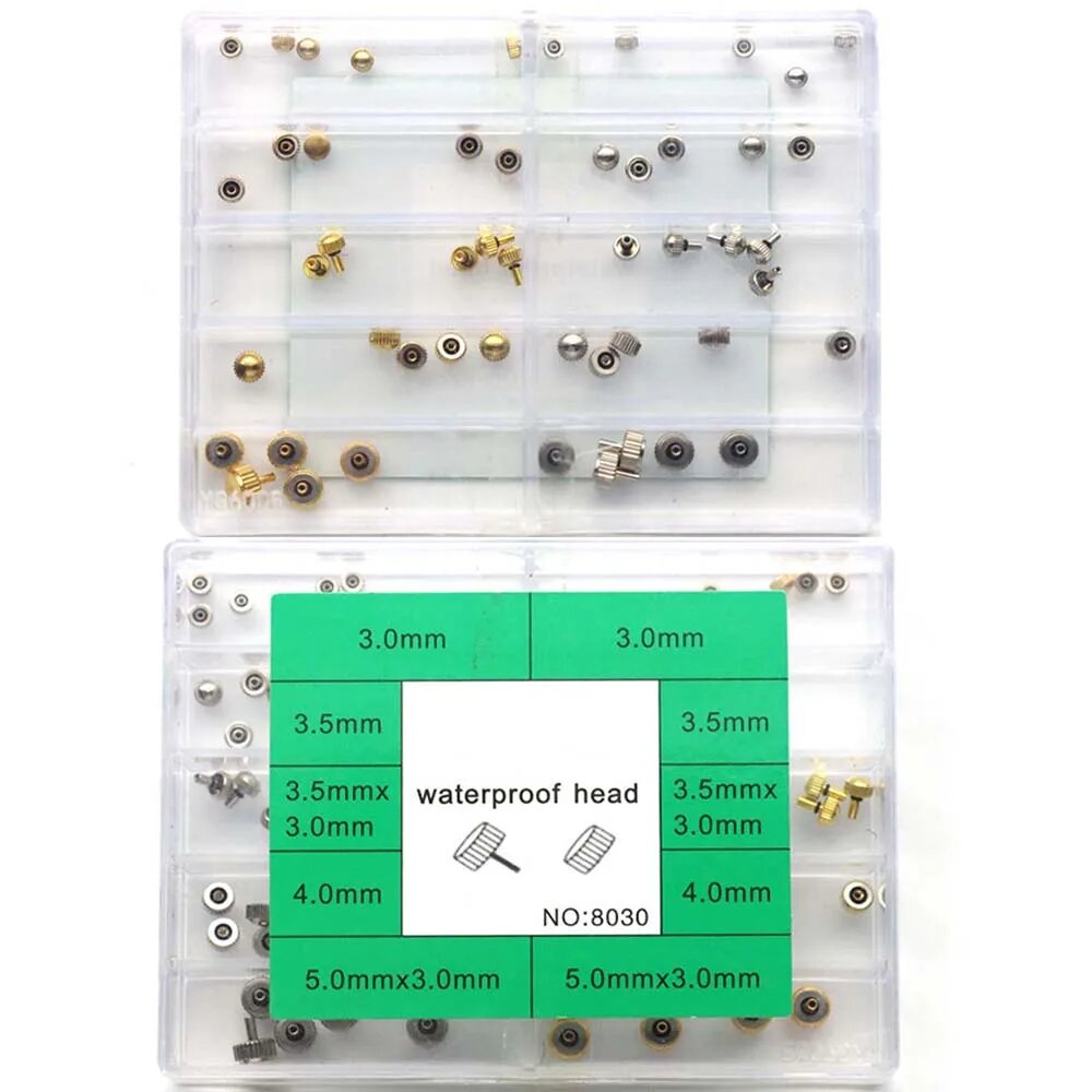 50 шт./кор. запасные части для часов, металлическая корона 3,0 мм, 3,5 мм, 4,0 мм, 5,0 мм, запасная часть для часов золотого, серебряного цвета