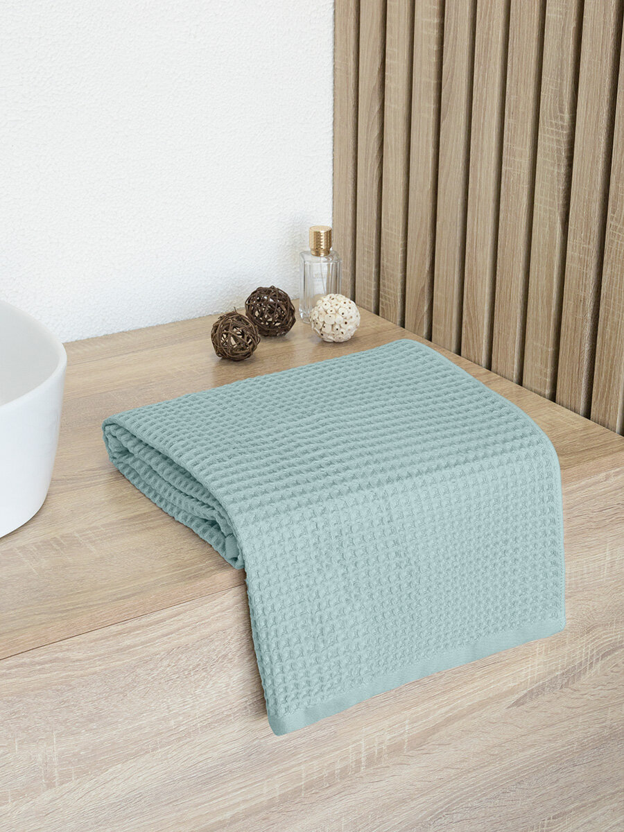 Полотенце банное вафельное DeNASTIA 70x140 см, 100% хлопок, голубой, D100431