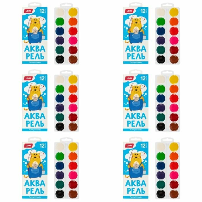 Lori Краска Акварель, Funny Friends, 12 цветов, 6 шт