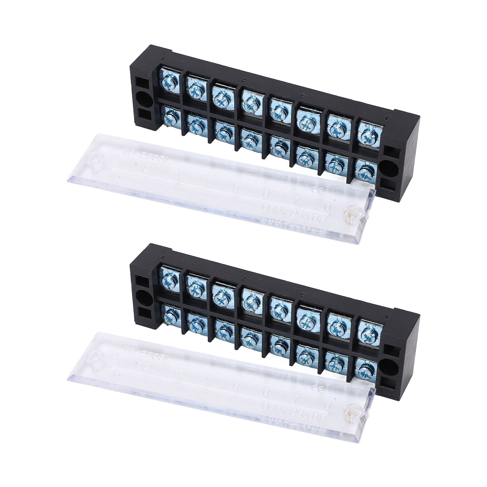 2 шт. клеммная планка с крышкой, двухрядная, для высоких токов, 600 В, 25 А, 8 позиций (2508)