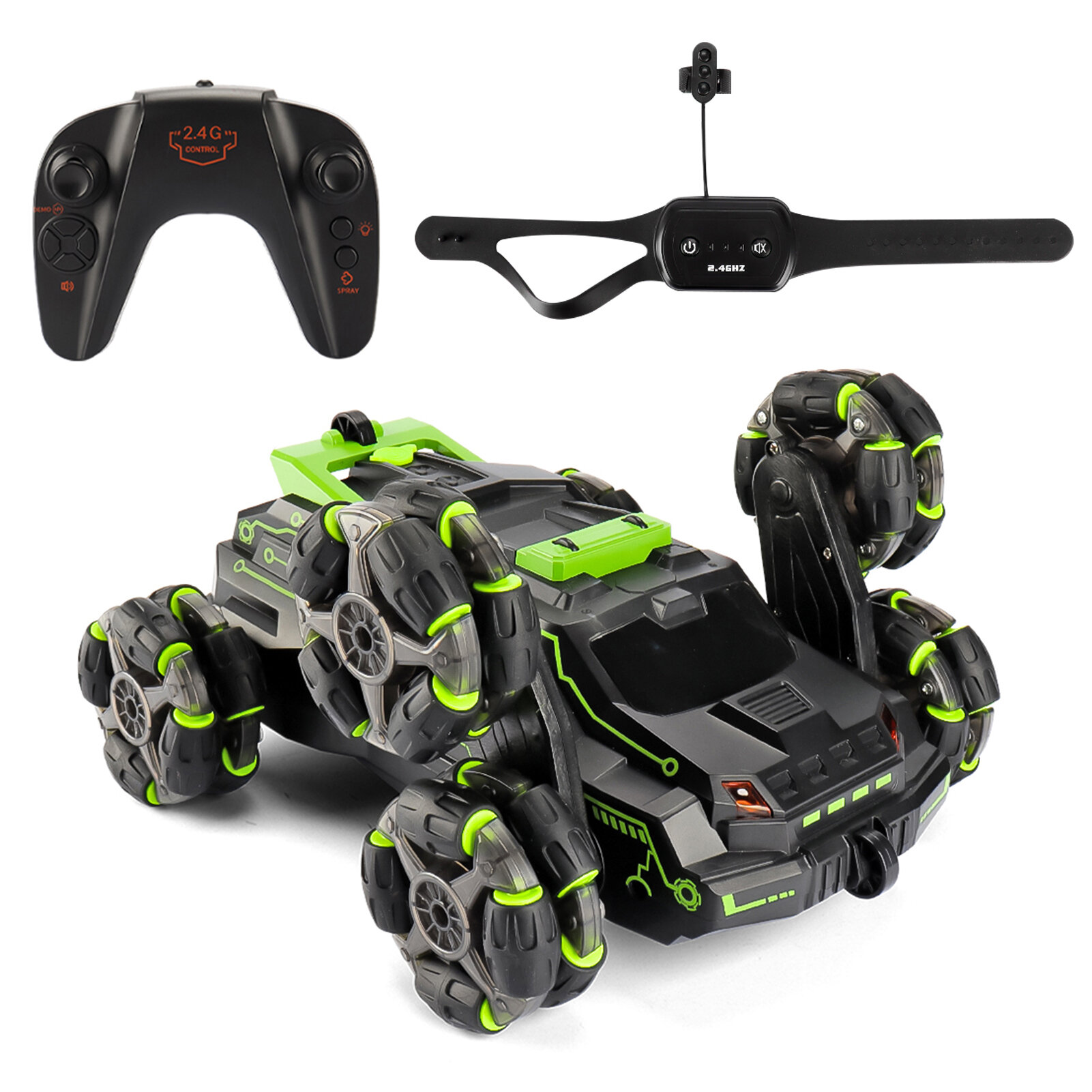 RC Stunt Car для детей 2.4GHz 4WD радиоуправляемая машина со 2 режимами управления двусторонняя 360° вращающаяся машина с распылением музыкой светом 24*20*9.5cm 3.7V1200mah батарея время заряда 120мин время работы 25мин дальность управления 50м