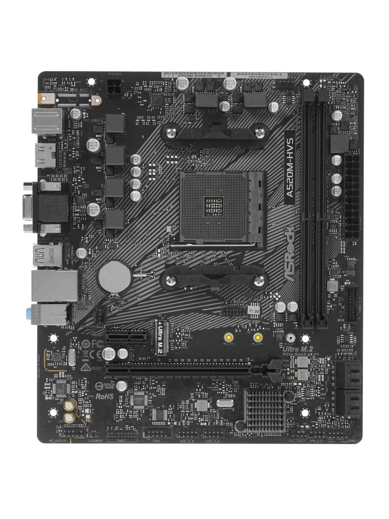 Материнская плата ASRock A520M-HVS, AM4, DDR4 x2, Micro-ATX, PCI-E x16
