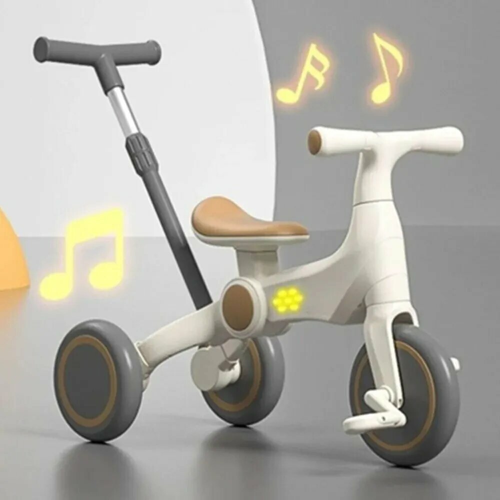 Детский трехколесный велосипед трансформер 3 в 1, беговел с родительской ручкой, музыкой и светом, для детей от 1 до 5 лет