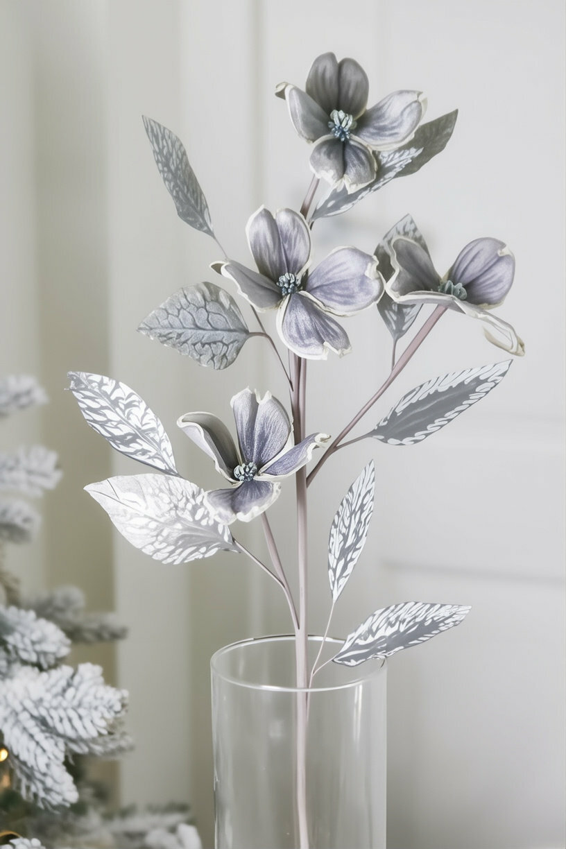 Декоративная ветка цветущий миндаль, полиэстер, серебряная, 60 см, Winter Deco 5001083