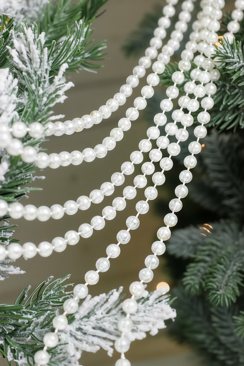 Бусы пластиковые елочный бисер, цвет: прозрачный перламутр, 8 мм, 10 м, Winter Deco 000741