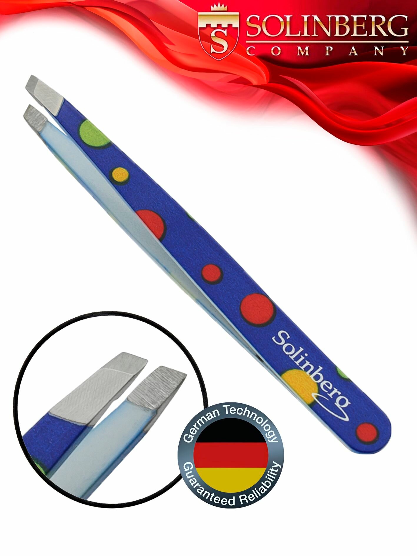 Пинцет для бровей Solinberg 2232 профессиональный, ручная заточка, наклонное окончание