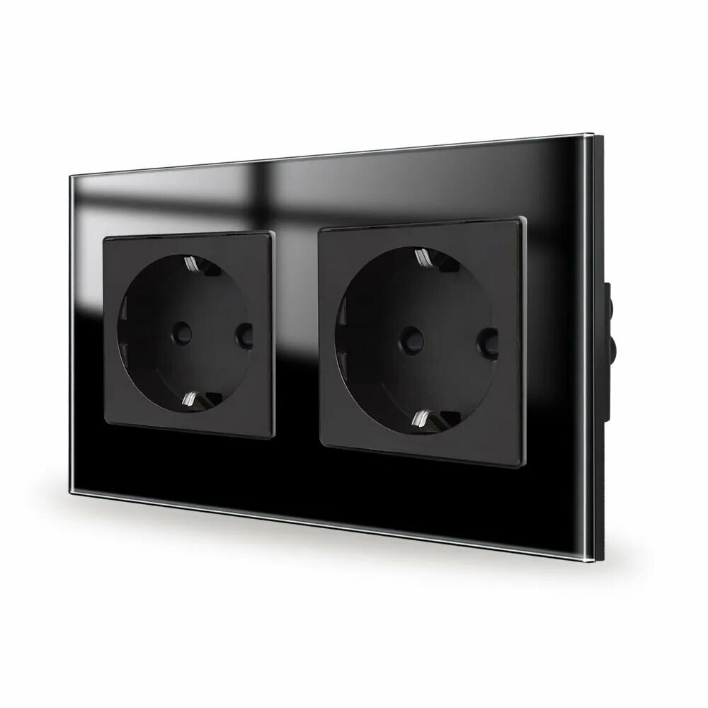 Розетка электрическая тройная,3 поста 16А 250В рамка стекло черный,228mm