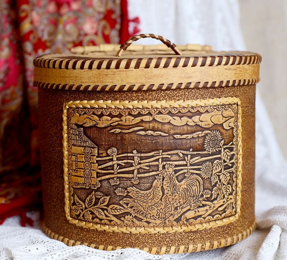 Короб из бересты большой "Курочки"