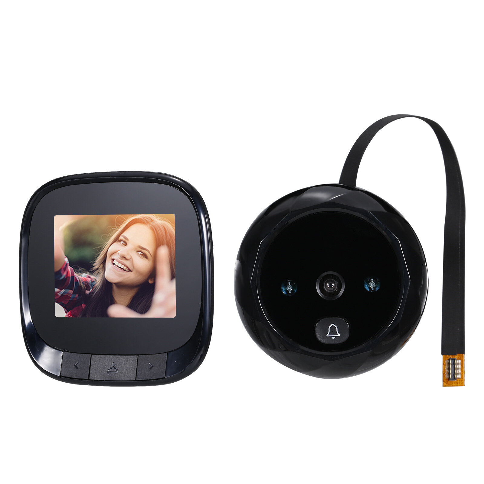 Digital Door Viewer Peephole Door Camera 0.3MP черного цвета с дверным звонком 2.4-дюймовым LCD экраном ночным видением и фото съемкой для домашней безопасности, материал ABS, батарея 600mAh, разрешение 320*240, угол обзора 90 градусов, диаметр дверного